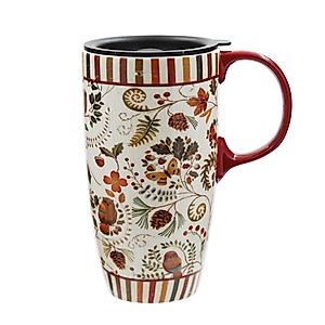 Topadorn 17 oz Tall Ceramic Travel Mugs Coffee Cup with Sealed Lid and Handle,Flower