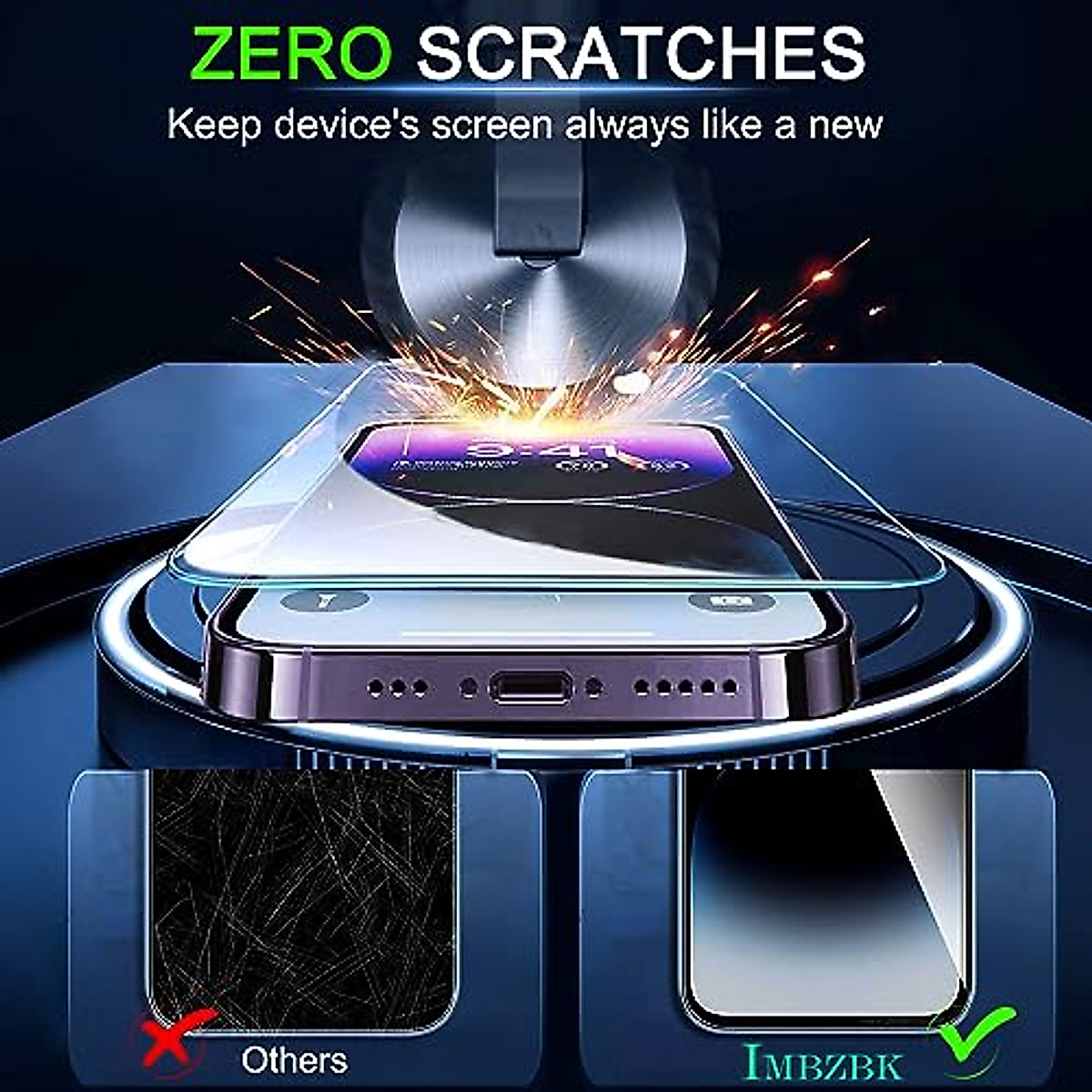 IMBZBK 3 Pack Screen Protector for iPhone 14 Pro Tempered Glass with 3 Pack Camera Lens Protector, Accessories 9H Anti Scratch for Apple 14 Pro, 2.5D Curved, Case Friendly, Transparent