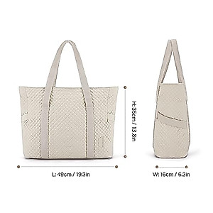 BAGSMART Large Tote Bag For Women, Shoulder Bag With Yoga Mat Buckle For Gym,Work,Travel,School,College(Beige, Large)