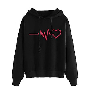 KSODFNXH Womens Sweatshirt Solid Color Heart Printed Drawstring Button Up Sweatshirts Casual Fashion Long Sleeve Hoodies