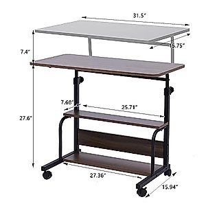 Portable Desk Small Desks for Small Spaces Laptop Table Brown Rolling Adjustable Desk on Wheels Mobile Couch Desk for Bedroom Home Office Computer Standing Desk Student Desk with Storage 32x16 Inch