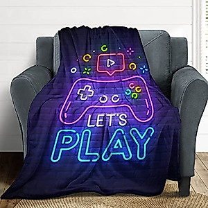 Guhothli Flannel Fleece Throw Blanket Super Soft Microfiber Blanket Fluffy Bed Plush Blanket Throw, Let's Play Funny Video Game Cozy Couch Blanket for All Seasons, 50x40 inches