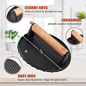 HaSteeL 12In Cheese Melting Dome & 7In Cast Iron Grill Press, Stainless Steel Basting Cover with Heavy Duty Burger Bacon Press, Griddle Accessories for Teppanyaki Flat Top Stovetop Indoor & Outdoor