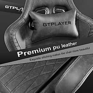 GTPLAYER Chair Computer Gaming Chair (Leather, Grey)
