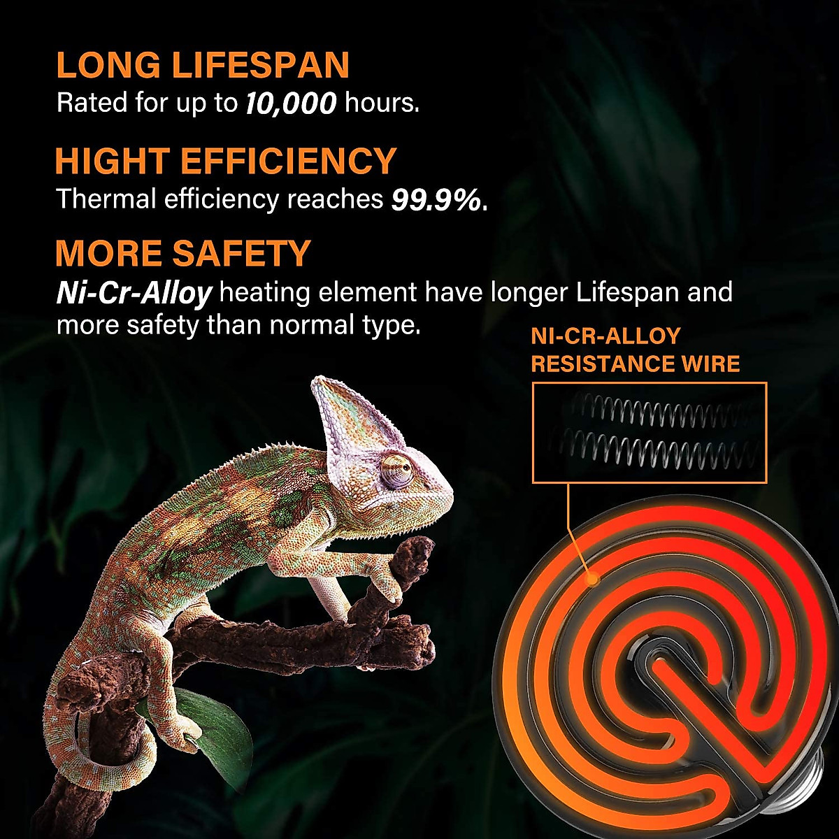 Simple Deluxe 25W/40W/50W/60W/100W/150W Ceramic Heat Emitter Reptile Heat Lamp Bulb No Light Emitting Brooder Coop Heater for Amphibian Pet & Incubating Chicken, Black/2-Pack, 50W