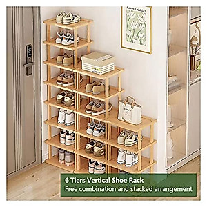 Vertical Shoes Rack Bamboo,6 Tier Free Standing Shoe Rack Tall,Narrow Shoe Rack Storage Organizer,Skinny Shoe Tower furniture for Entryway,Living Room,Saving Space,Corner,Small Space and Bedroom