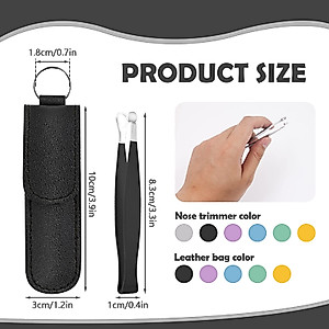 Nose Hair Trimming Tweezers Scissors with a PU Leather Sleeve, Stainless Steel Nasal Clippers Round Shear Eyelet Design, Eyebrow Ear Hair Trimmer for Men Women Sideburns (Black)