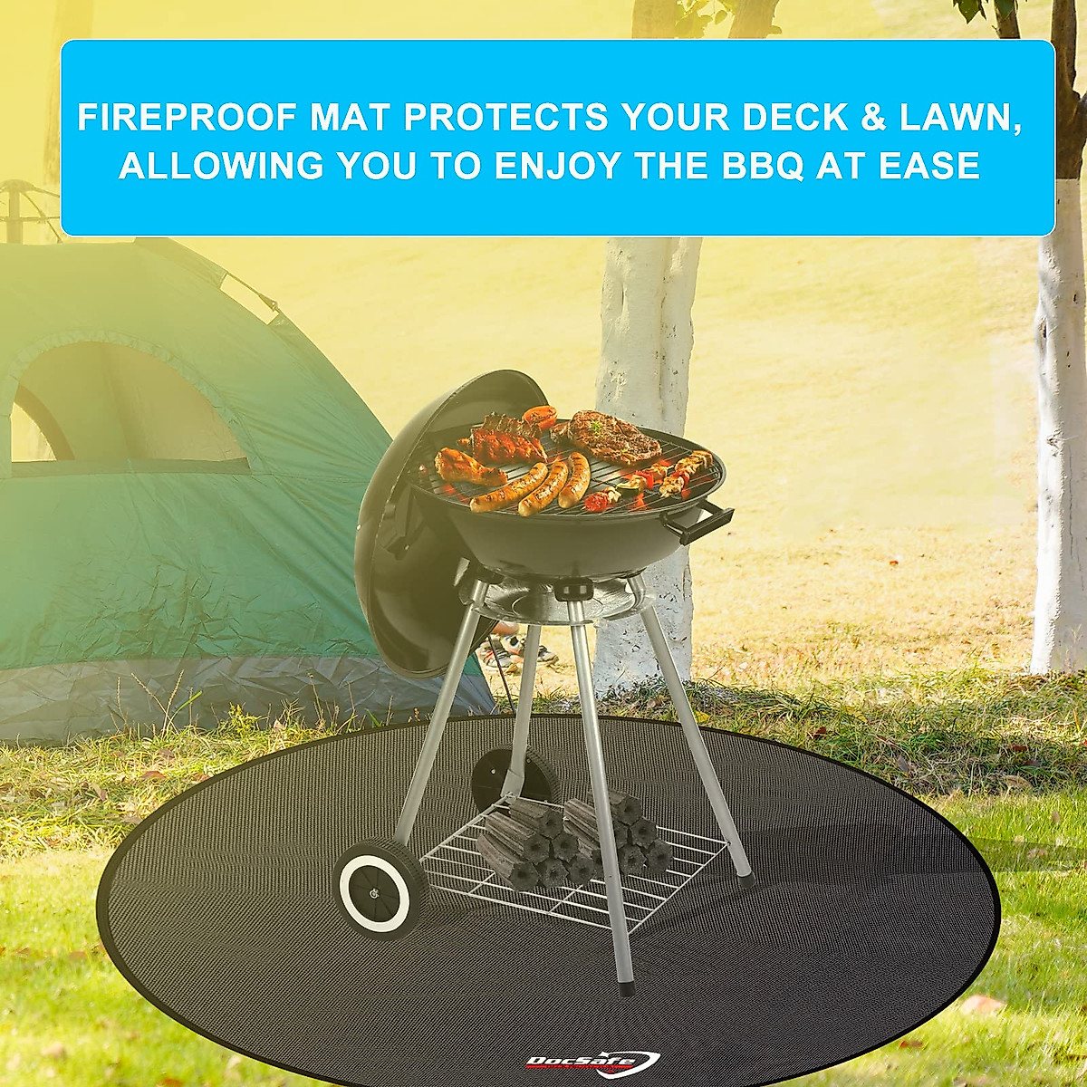 DocSafe 48" Round Fire Pit Mat,4-Layer Under Grill Mat Deck Patio Protect Mat,Fireproof Mat Fire Pit Pad for Grass Outdoor Wood Burning Fire Pit and BBQ Smoker,Portable Reusable and Waterproof,Black
