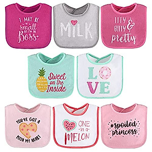 The Peanutshell Terry Bib Set for Baby Girls, 8 pack for Feeding, Teething, & Drooling