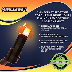 Minecraft Toys Redstone Torch 12.6 Inch LED Lamp | USB Rechargeable For Nightlight, Costume Cosplay, Roleplay