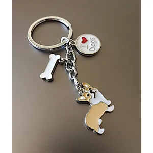 BECHANMIG Keychains,Lovely Dog Key-ring Portable Metal Keychain Keyring Key Decor Car Keyring Tag (Yellow Corgi)