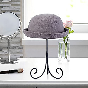 MyGift Modern Wire Tabletop Hat Stand, Matte Black Metal Wig and Cap Holder Display Rack
