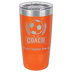 LaserGram 20oz Vacuum Insulated Tumbler Mug, Soccer Coach, Personalized Engraving Included (Orange)