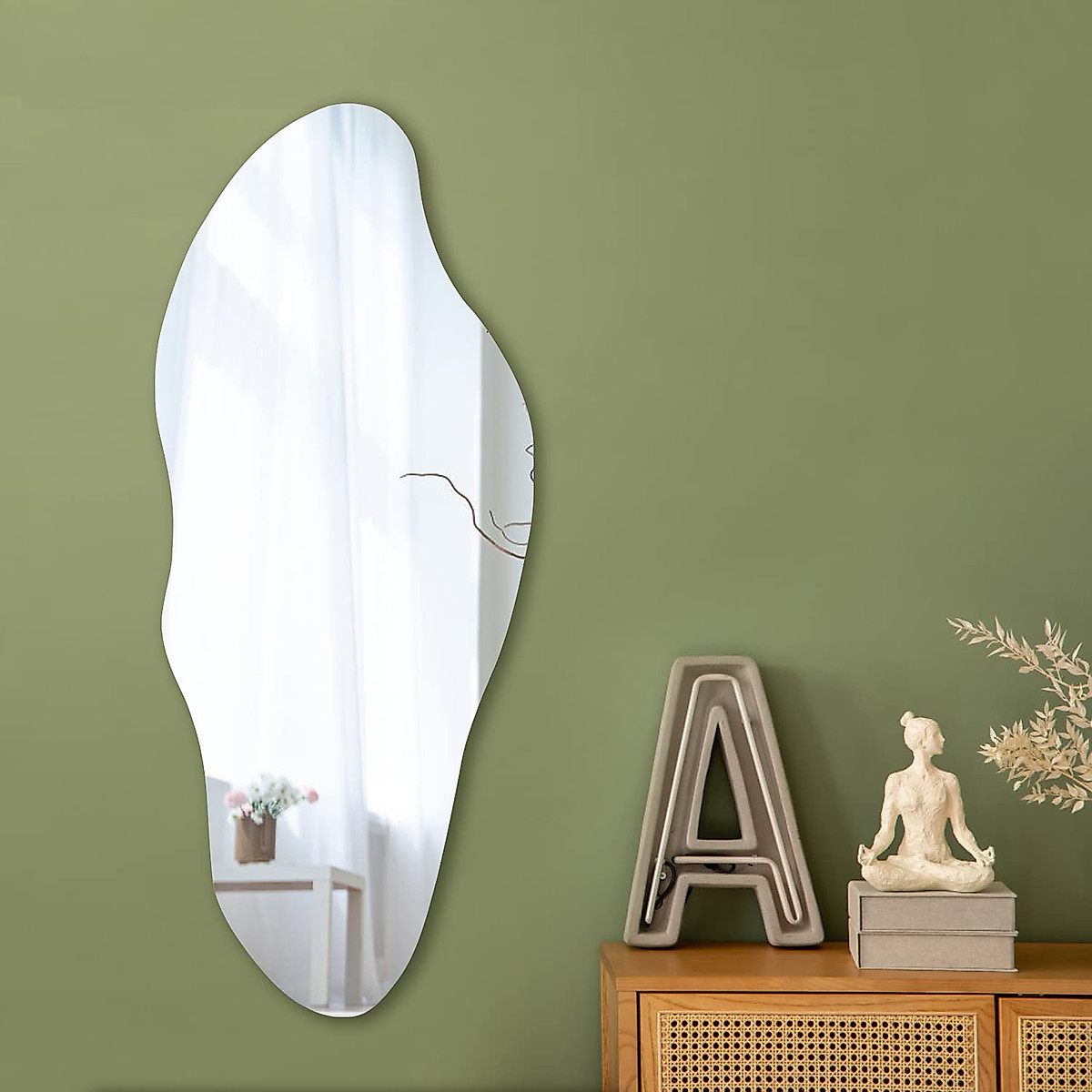 CHOMAE Irregular Wall Mirror, Asymmetrical Wall Mounted Mirror 19.6 x 47 Inch, Large Decorative Shaped Mirror for Living Room, Bedroom, Entryway, Lake Shape