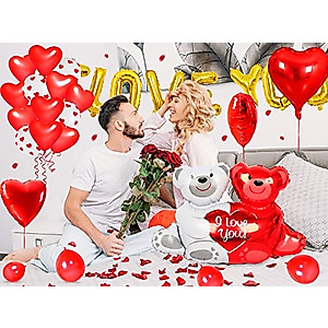 I Love You Balloons, Red Heart Balloons for Valentines Day Decor, Big 40 In Teddy Bear, 1000 Red Rose Petals Wedding Flower for Anniversary Romantic Decorations Special Night, Valentines Day Balloons