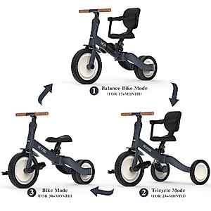 newyoo Toddler Bike, Toddler Tricycle for 1-3 Year Olds, 3 in 1 Balance Bike, Trike with Safety Belt & Backrest, Gift & Toys for Boys & Girls, TR001 (Dark Grey)