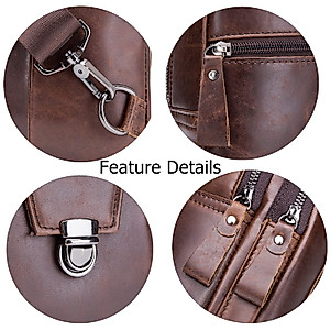 BULLCAPTAIN Genuine Leather Men Sling Crossbody Bag Backpack Outdoor Hiking Travel Chest Bag Daypack (Brown)