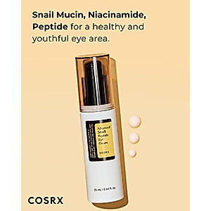 COSRX Advanced Snail Peptide Eye Cream with 73.7% Snail Mucin + 2% Niacinamide, 0.85 fl.oz / 25ml | Brightening Night Cream for Fine Lines & Dark Circles, Korean Skin Care, Not Tested on Animals