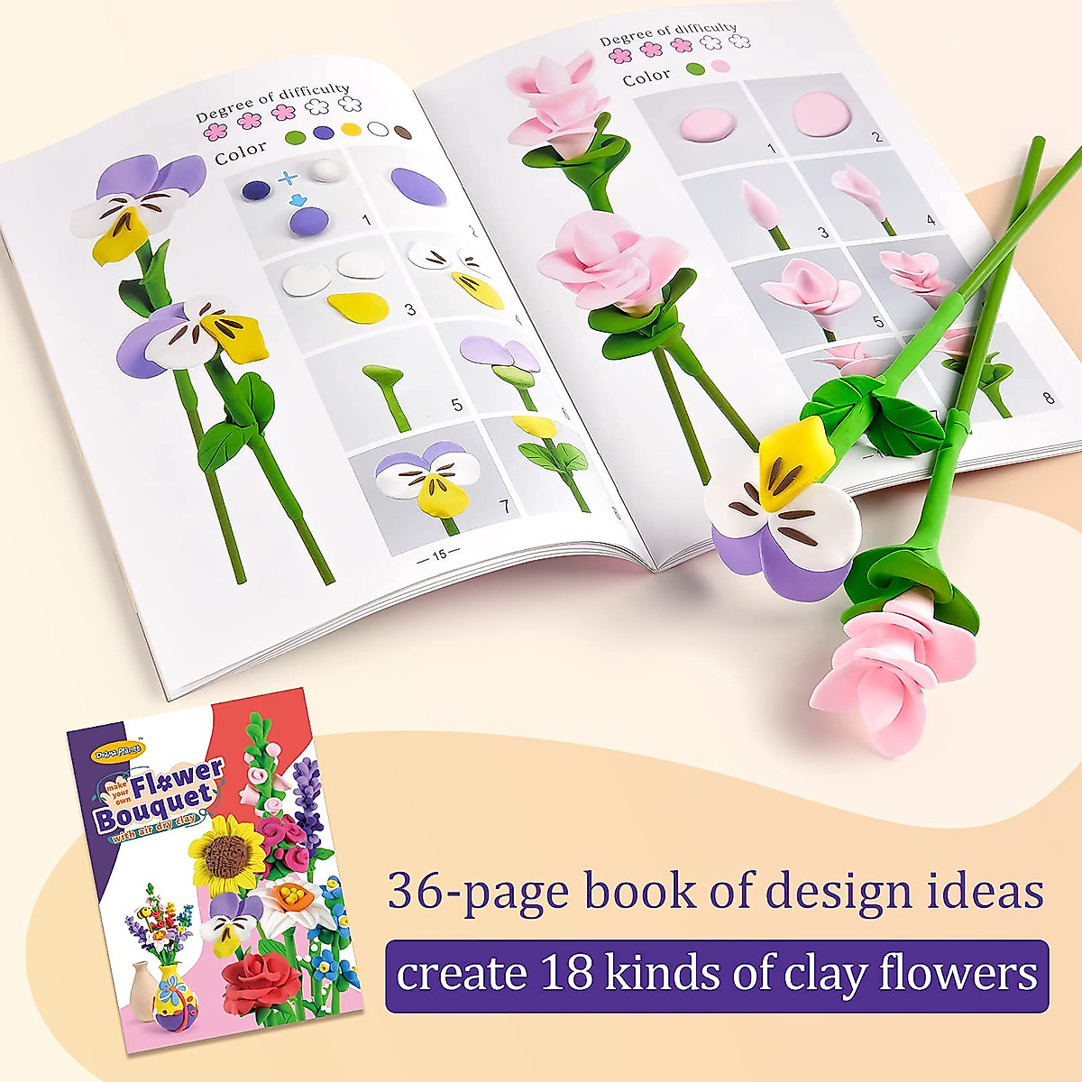 Drama Planet Flower Craft Kit for Kids, Make Your Own Flower Bouquet with Air Dry Clay, Arrange Clay Flowers & Create Personalized Art, Great Gifts for Girls
