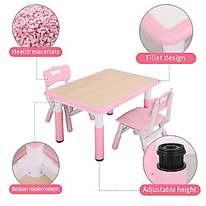 UNICOO - Kids Study Table and Chairs Set, Height Adjustable Plastic Children Art Desk with 2 Seats, Kids Multi Activity Table Set (Maple Top with Pink Border) BY-60-MP