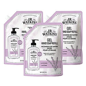 J.R. Watkins Gel Hand Soap Refill, Moisturizing Hand Wash, All Natural, Alcohol-Free, Cruelty-Free, USA Made, Lavender, 34 Fl Oz (Pack of 3)