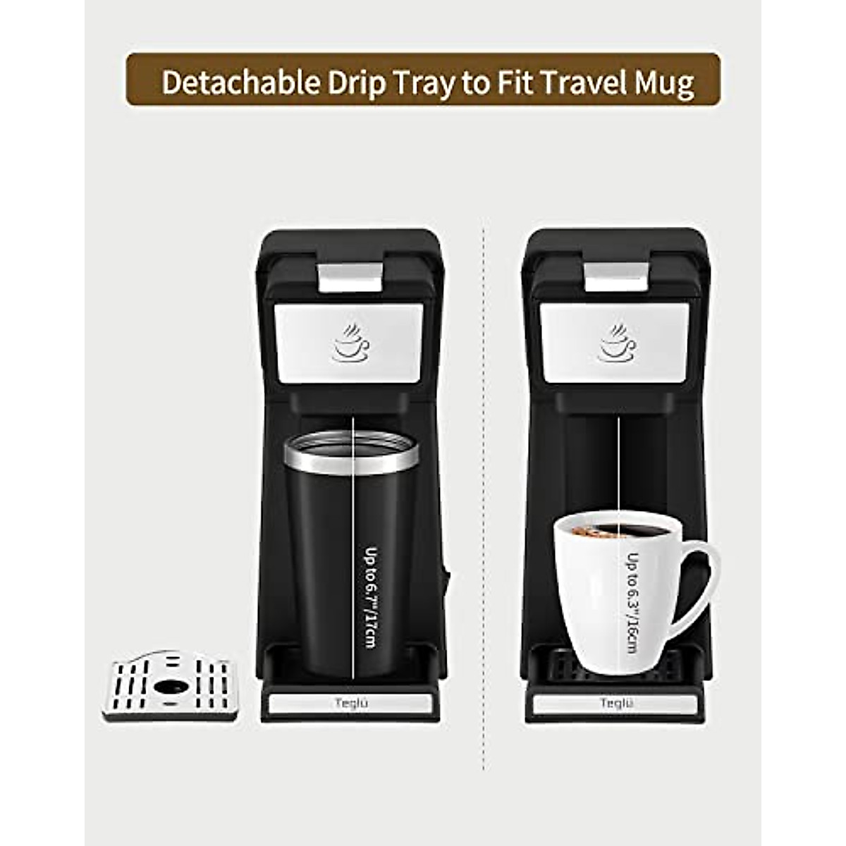 Teglu Upgraded 2 in 1 Single Serve Coffee Maker for K Cup Pods & Ground Coffee, Mini K Cup Coffee Machine 6-14 oz, Single Cup Coffee Brewer with One-Press Fast Brewing, Reusable Filter, Black