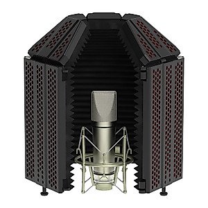 XTUGA Recording Microphone Isolation Shield High Density Absorbent Foam to Filter Vocal,Top Enclosed Foldable Soundproof Cover for Condenser Microphone Recording Equipment