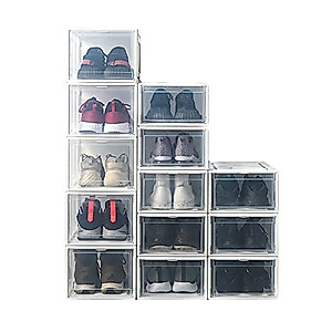 Naocca Shoe Storage Boxes Plastic Stackable 6 Pack Shoe Organizer for Closet, Space Saving Shoe Holder Sneaker Containers Bins for Entryway Drop Front Cubby, Fit up to Women's Size 12 White