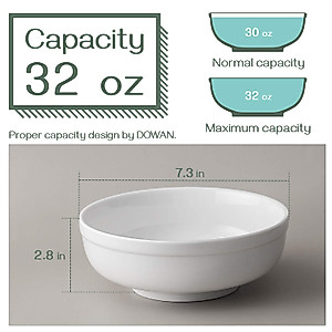 DOWAN Soup Bowls for Kitchen, 32 oz White Bowls for Cereal Salad Ramen Noodle, Porcelain Bowls with Non-slip Design, Sturdy and Easy to Hold, Set of 3, 7.25 Inch