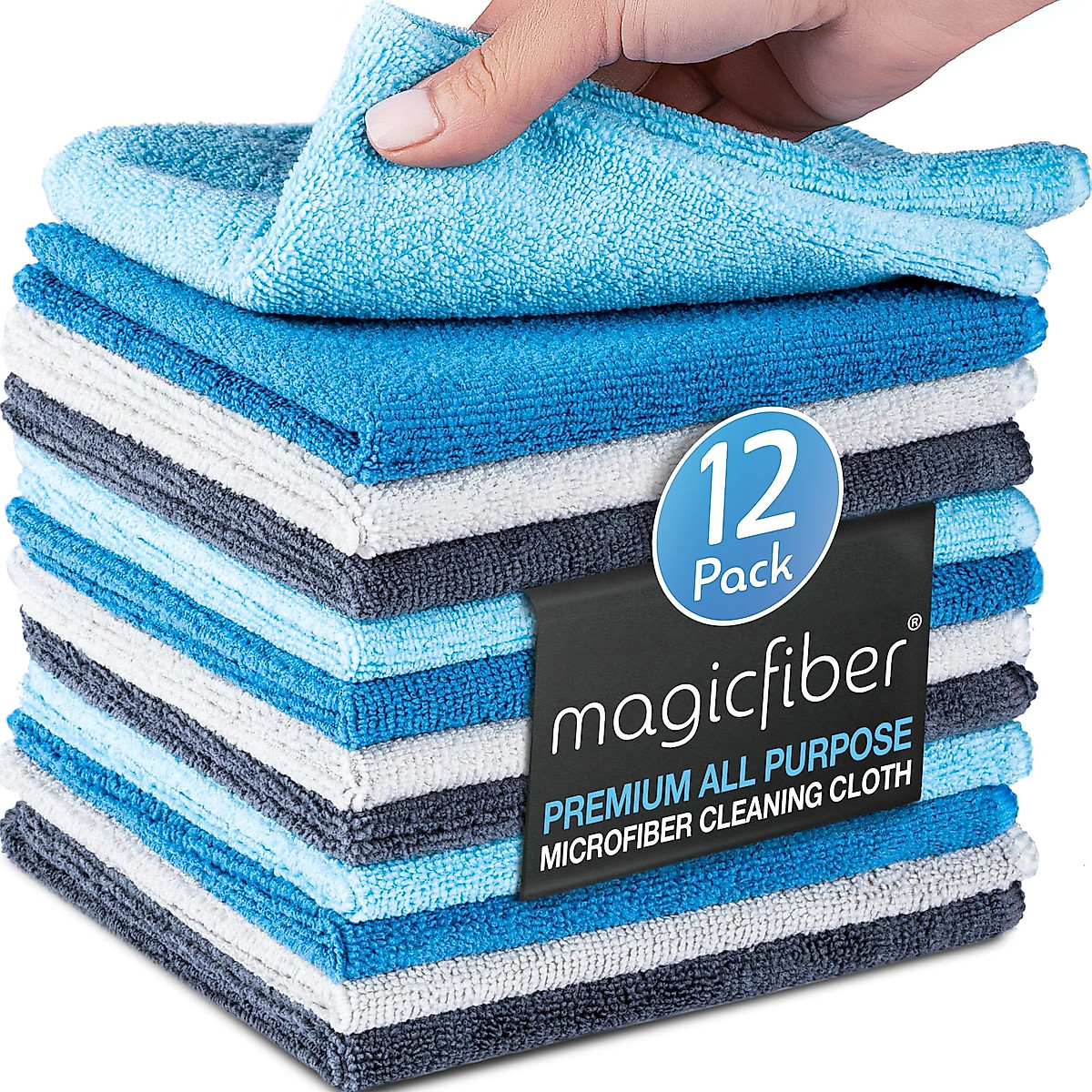 MagicFiber Microfiber Cleaning Cloth (12 Pack,13x13 in) - Thick, Soft, & Ultra Absorbent Reusable Microfiber Cleaning Rags, Micro Fiber Cloths for Dusting, Windows, Kitchenware, Cars and More!