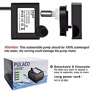 PULACO 50GPH 3W Mini Submersible Water Pump for Aquariums, Fish Tank, Pond, Fountain, Hydroponics