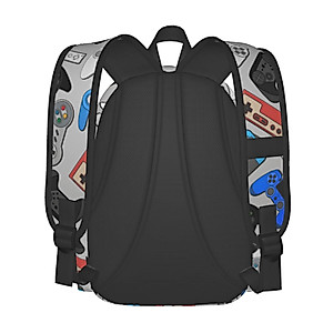 Oplp Video Game Controller Grey Background Large Capacity Backpack Colorful Gamepad Lightweight Personalized Laptop Bag Tablet Travel School Bag with Multiple Pockets