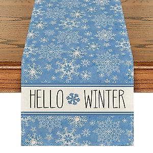 Artoid Mode Hello Winter Snowflake Blue Christmas Placemats Set of 4, 12x18 Inch Seasonal Xmas Holiday Table Mats for Party Kitchen Dining Decoration