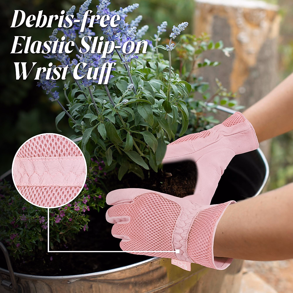 HANDLANDY Womens Garden Gloves, Scratch Resistance Leather Gardening Gloves for Ladise，Yard Gloves 3D Mesh Comfort Fit- Improves Dexterity and Breathability (Medium, Pink)