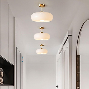 Pairosenvi Pendant Light Fixture, Hanging lamp with Hand-Blown Glass Lampshade, American Retro Style Hanging Light, Height Adjustable Semi Flush Ceiling Light for Kitchen Island, Bathroom… (White)