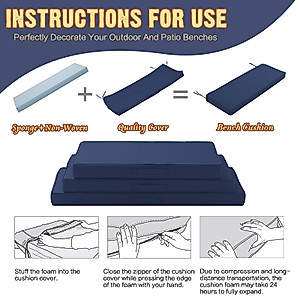 YIJIAN HOME Outdoor Bench Cushion 3.5inches Memory Foam Waterproof Patio Furniture Bench Cushion Porch Swing Cushion with Handle and Adjustable Strap, 48 x 18 Inch Navy