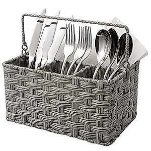GRANNY SAYS Bundle of 2-Pack Gray Bathroom Decor Baskets & 1-Pack Plastic Cutlery Organizer