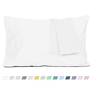 HOMTEC Pillow Cases, Standard Queen Size Cotton Percale Weave Pillowcases, Pre-Shrunk Breathable and Hypoallergenic Pillowcases, Set of 2 (2 Piece Standard/Queen 20 Inch x 30 Inch, White)