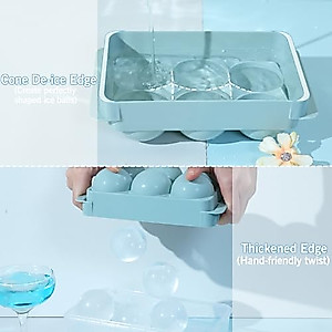 WIBIMEN Large Ice Cube Tray, 1.9IN Whiskey Ice Mold, 2 Pack Sphere Ice Cube Mold with Bin&Tong, Leak-free Round Ice Cube Mold, Easy Fill & Release Ice Ball Maker for Whiskey Cocktails Bourbon(Blue)
