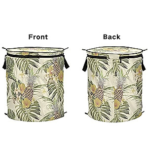 ALAZA 50 L Folding Pop-Up Clothes Hampers, Tropical Flowers Pineapple Palm Leaf Monstera Laundry Basket for Room, College Dorm or Travel