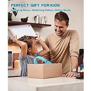Kids Bluetooth Headphones, Wireless Headphones for Kids with Built-in Microphone, Over Ear Foldable Stereo-Bass Aux 3.5mm Cord, Wireless Bluetooth Headsets for Children Boys Girls School (Blue)