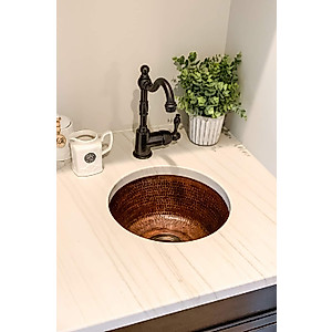 Premier Copper Products BR14DB3 14-Inch Universal Round Hammered Copper Sink with 3.5-Inch Drain Size, Oil Rubbed Bronze