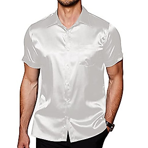 COOFANDY Vacation Short Sleeve Button Up Shirts for Men Floral Jacquard Satin Shirt