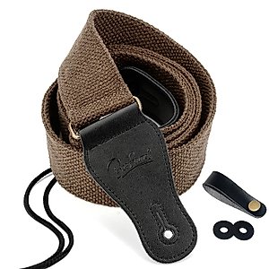 BestSounds Guitar Strap 100% Soft Cotton Genuine Leather Ends Strap for Acoustic Guitar, Electric Guitar, Bass & Mandolins (Coffee)