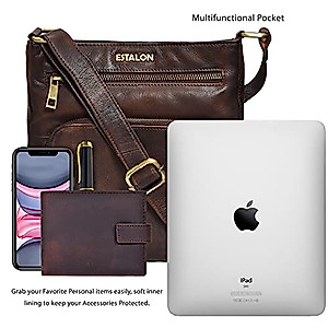 ESTALON Leather Crossbody Purses for women travel bags small shoulder bag crossover Bag for women (Coffee)