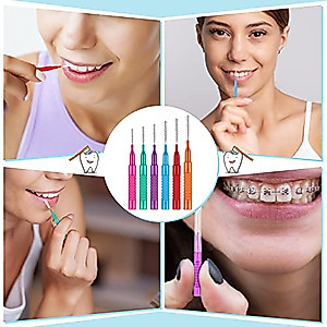 Yinder 100 Pcs Braces Brushes for Cleaner Interdental Brush Toothpicks Teeth Cleaning Soft Flossing Heads Floss Dental Tools Braces Flossers Tooth Picks Flossers with Bristles, 6 Colors and Sizes