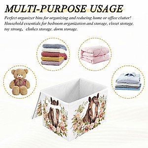 senya Baskets Collapsible Storage Bins with Lids, Horse Head Flower Leaves Storage Boxes Clothes Baskets for Organizing, B06D22020