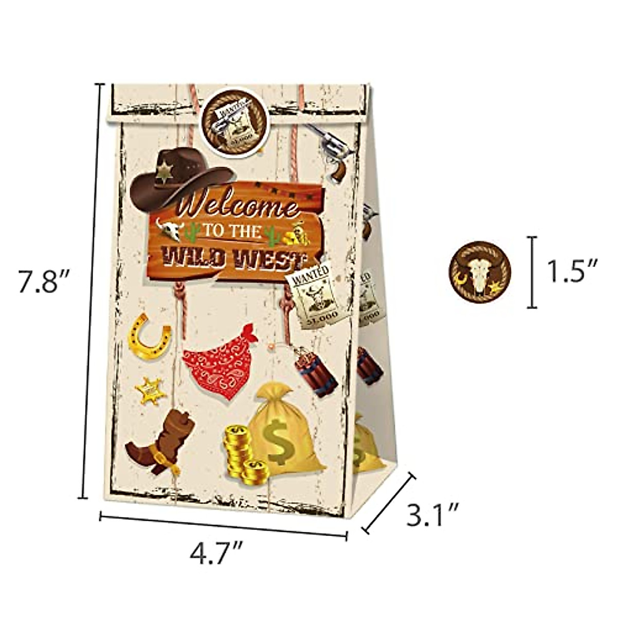 Kristin Paradise 12Pcs Western Cowboy Party Favor Bags, Texas Rodeo Theme Birthday Paper Goodie Gift Bags