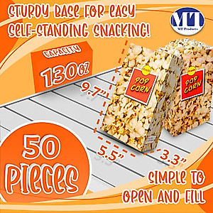 MT Products Large Popcorn Bags for Party - 4 oz. (Pack of 50) - Paper Popcorn Holders with Flat Bottom