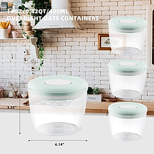 Tourdeus Pop Airtight Oatmeal Container- Set of 4, Tritan Overnight Oats Containers Chia Pudding Jars with Lids, 14OZ Oatmeal Container to Go, Microwavable and Dishwasher-Safe, Green